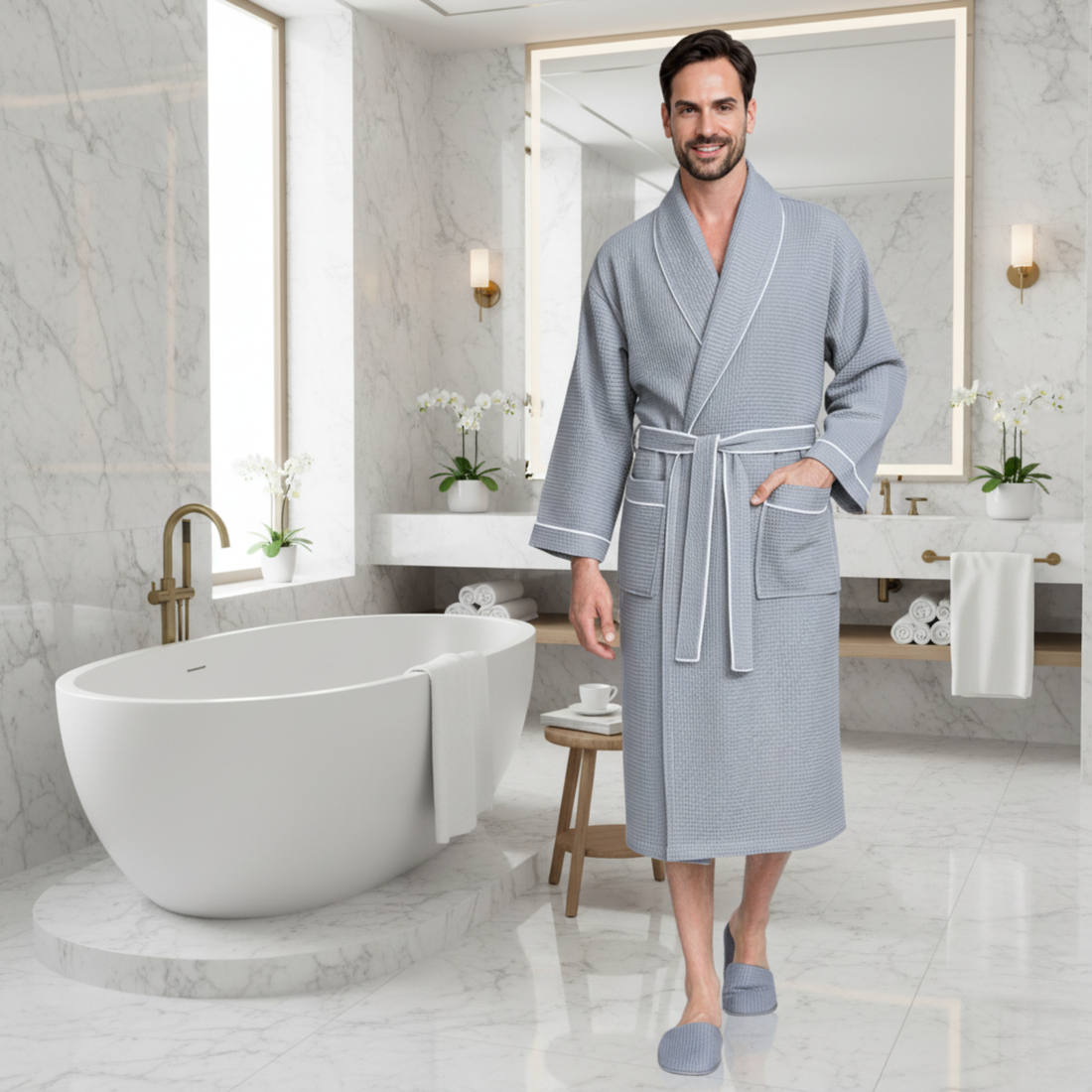 Men’s Waffle Piping Robe for Men – Lotus Linen